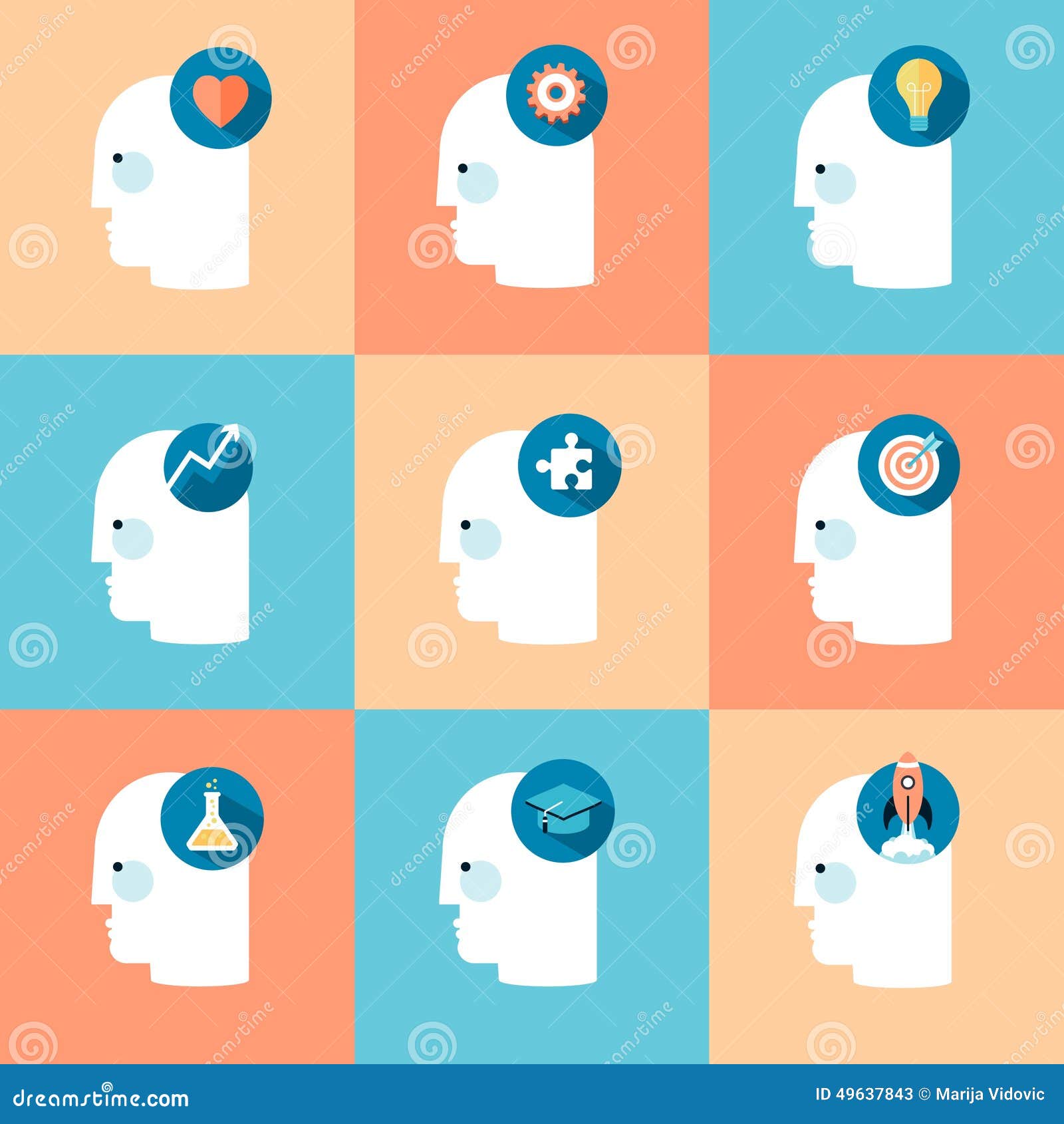 La Testa Della Persona Con Differenti Icone Concettuali Illustrazione ...