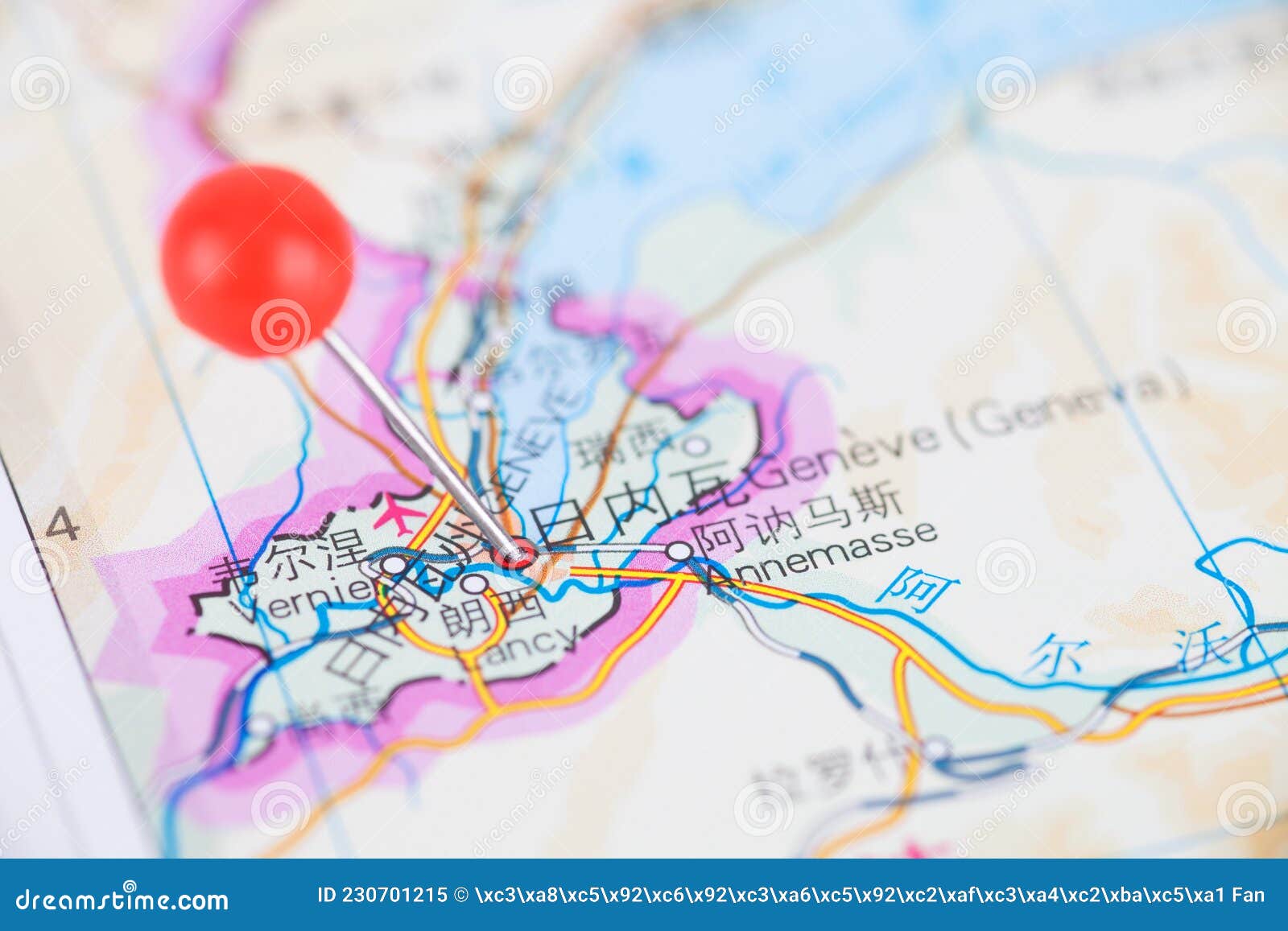 La Ubicación De Ginebra En El Mapa Imagen de archivo - Imagen de ...