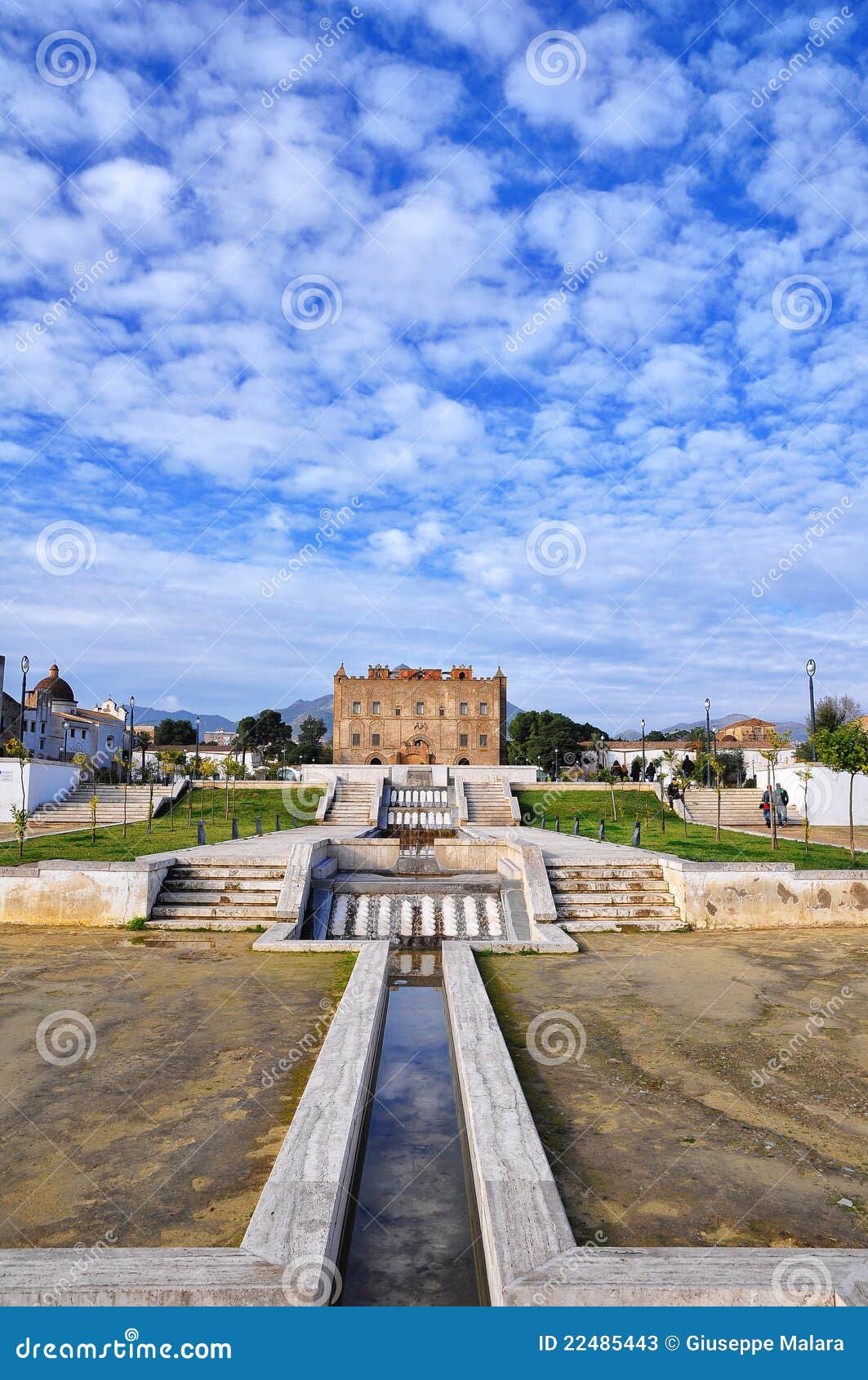La Zisa and the fountain. stock image. Image of stone - 22485443