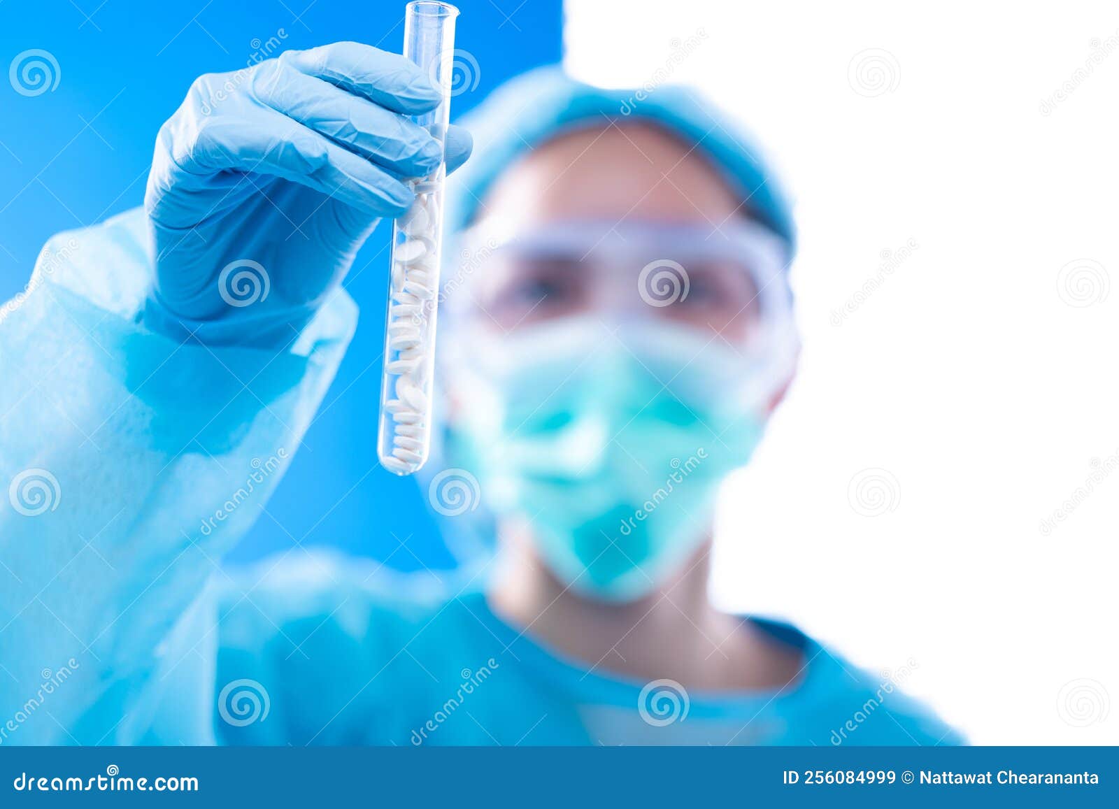 Lab Assistant Uniform with Mask Gloves Holding Test Tube with Science ...