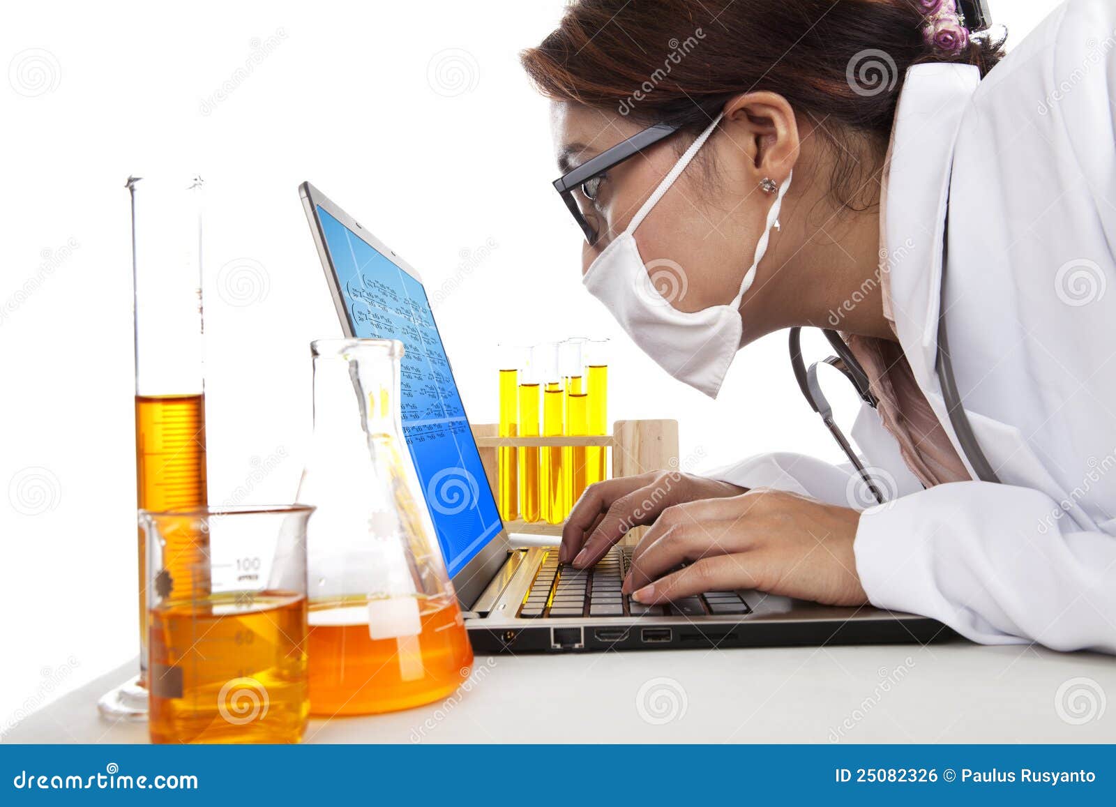 Lab Assistant Works with Laptop Stock Photo - Image of biology, clinic ...