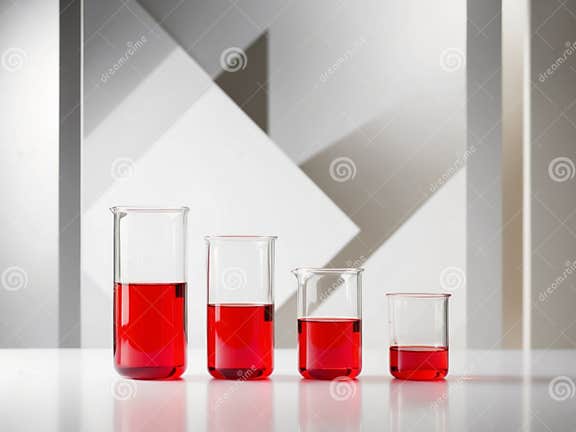 Lab Beakers with Red Liquid and Abstract Background. Stock Illustration ...