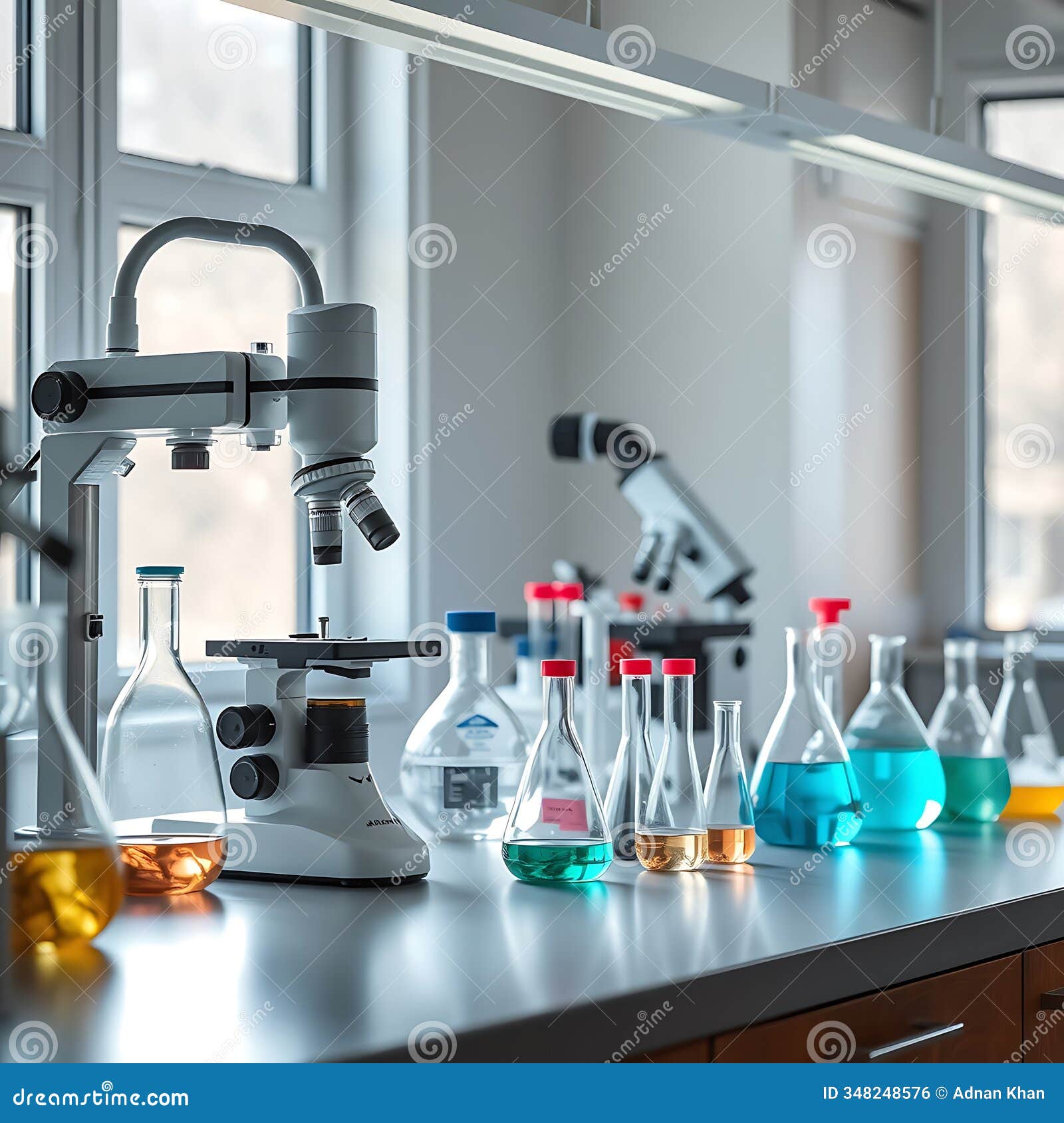 A Lab Bench Filled with Advanced Laboratory Equipment Including a ...