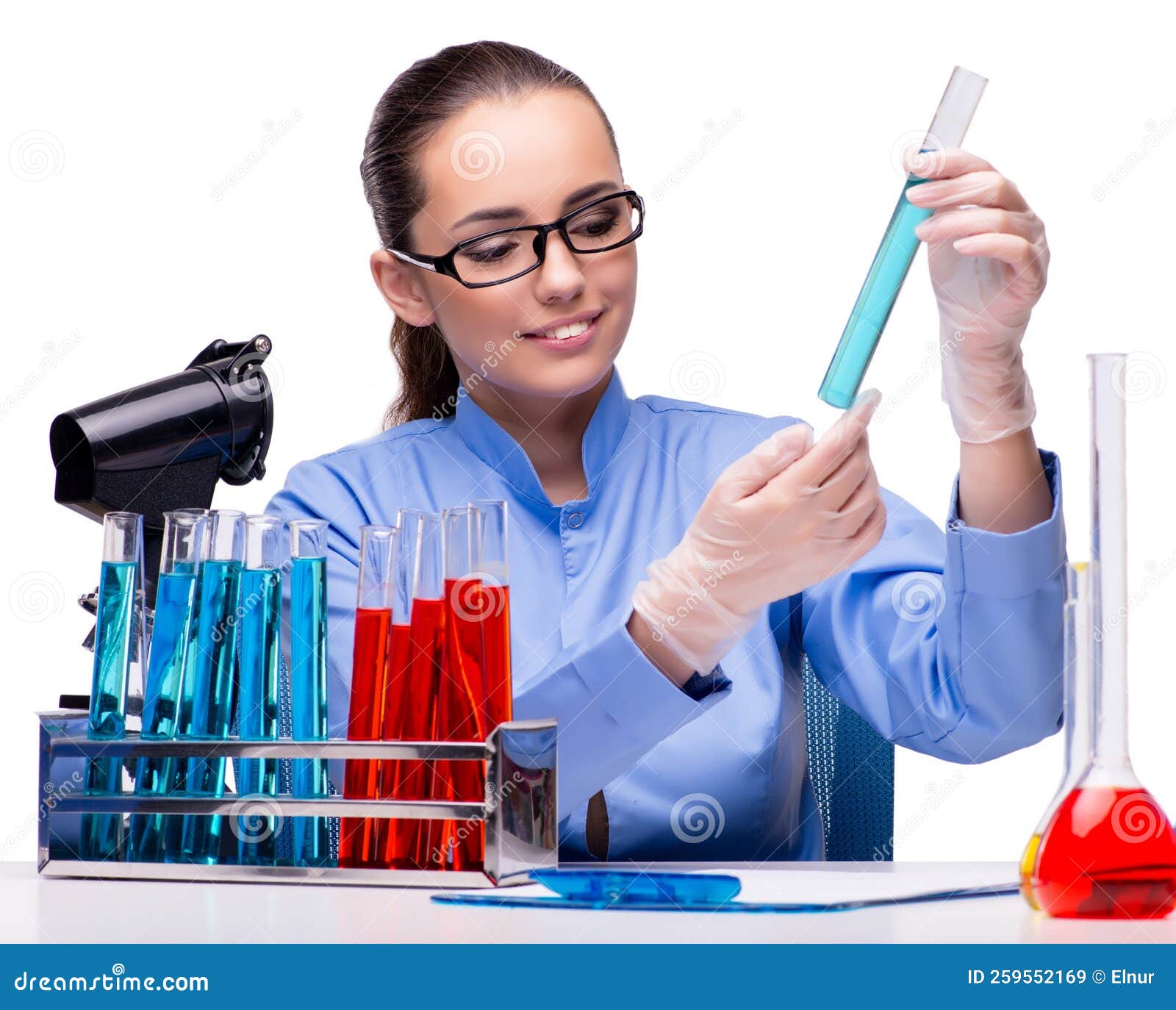 Lab Chemist Working with Microscope and Tubes Stock Image - Image of ...