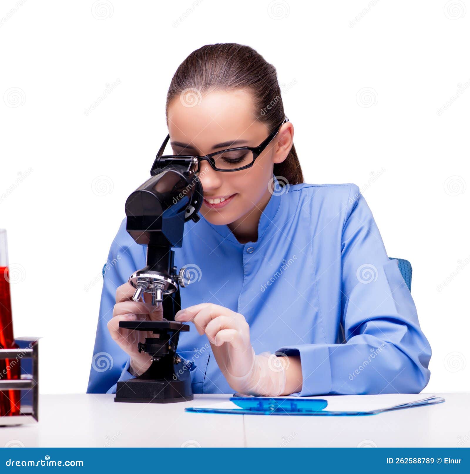 Lab Chemist Working with Microscope and Tubes Stock Image - Image of ...