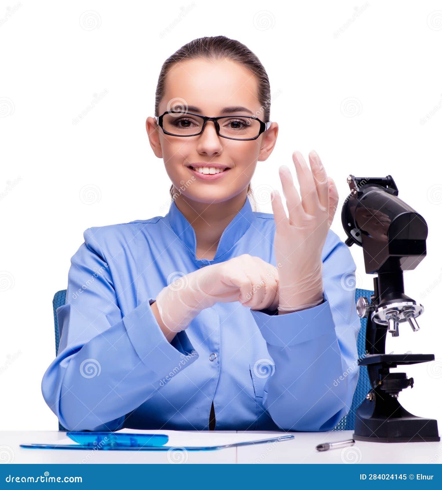 Lab Chemist Working with Microscope and Tubes Stock Image - Image of ...