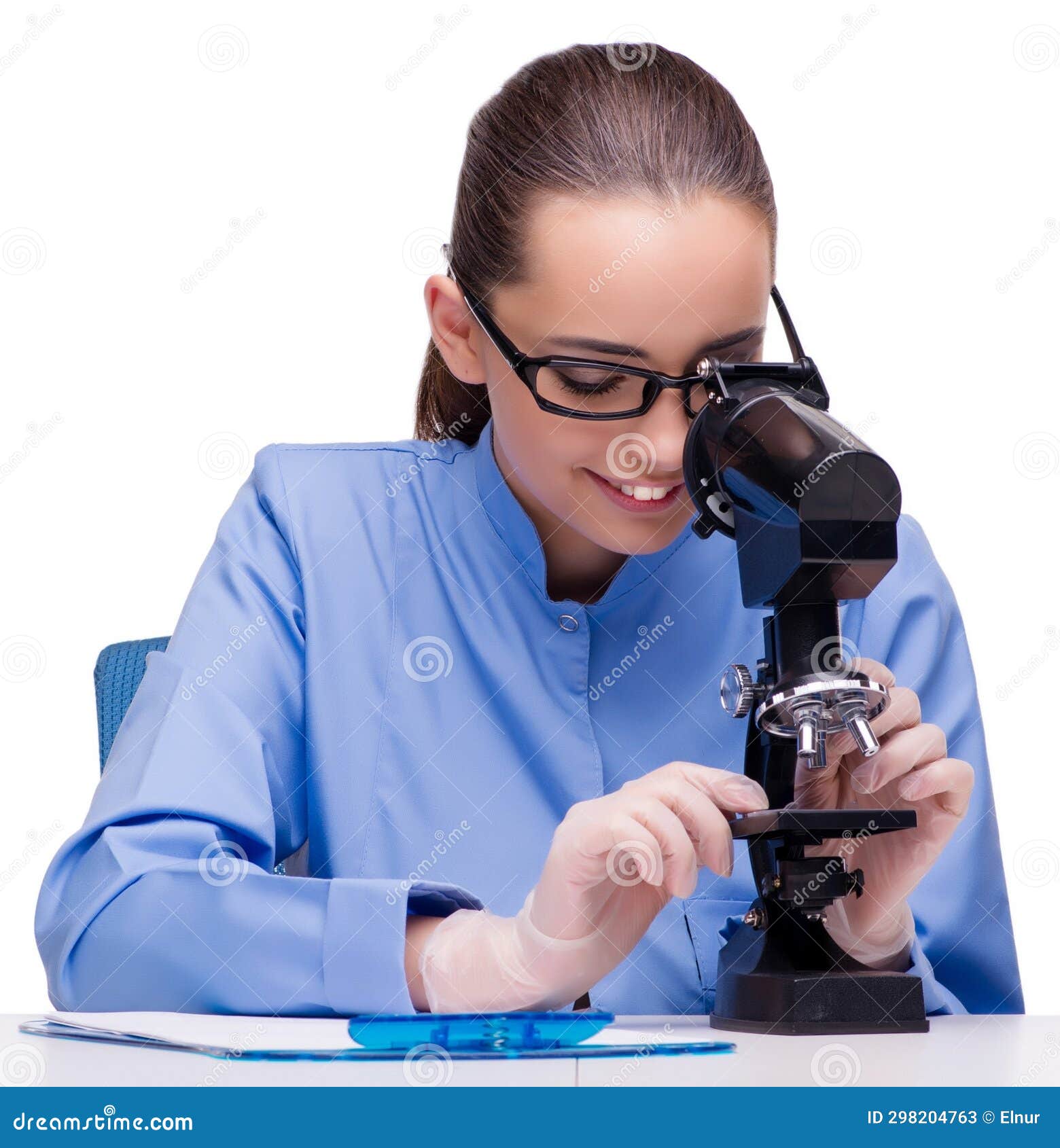 Lab Chemist Working with Microscope and Tubes Stock Image - Image of ...
