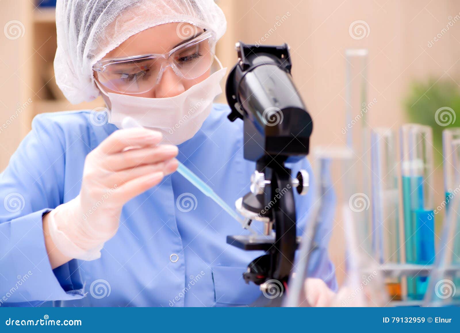 The Lab Chemist Working with Microscope and Tubes Stock Image - Image ...