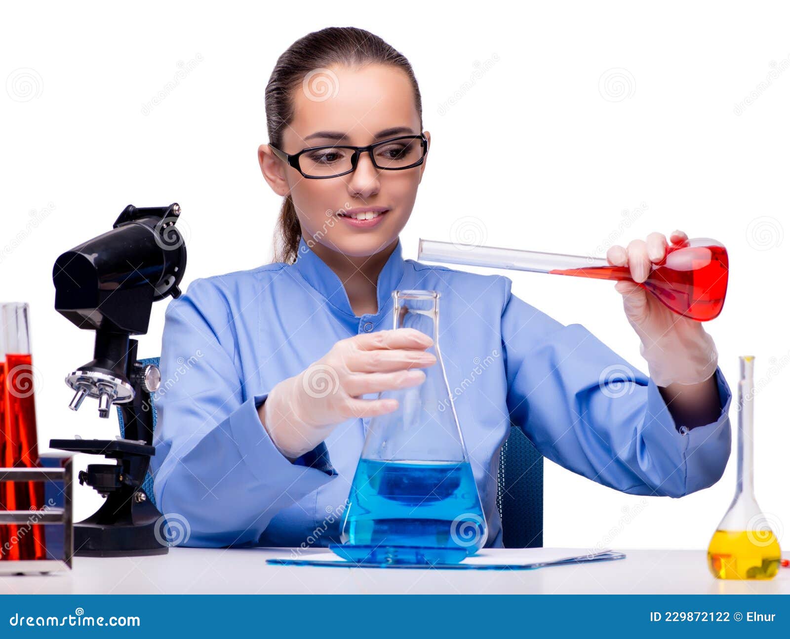Lab Chemist Working with Microscope and Tubes Stock Photo - Image of ...