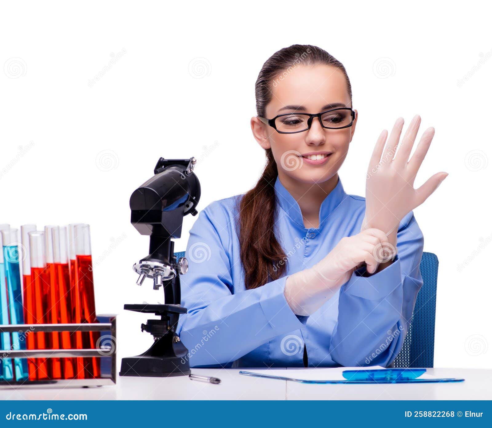 Lab Chemist Working with Microscope and Tubes Stock Photo - Image of ...