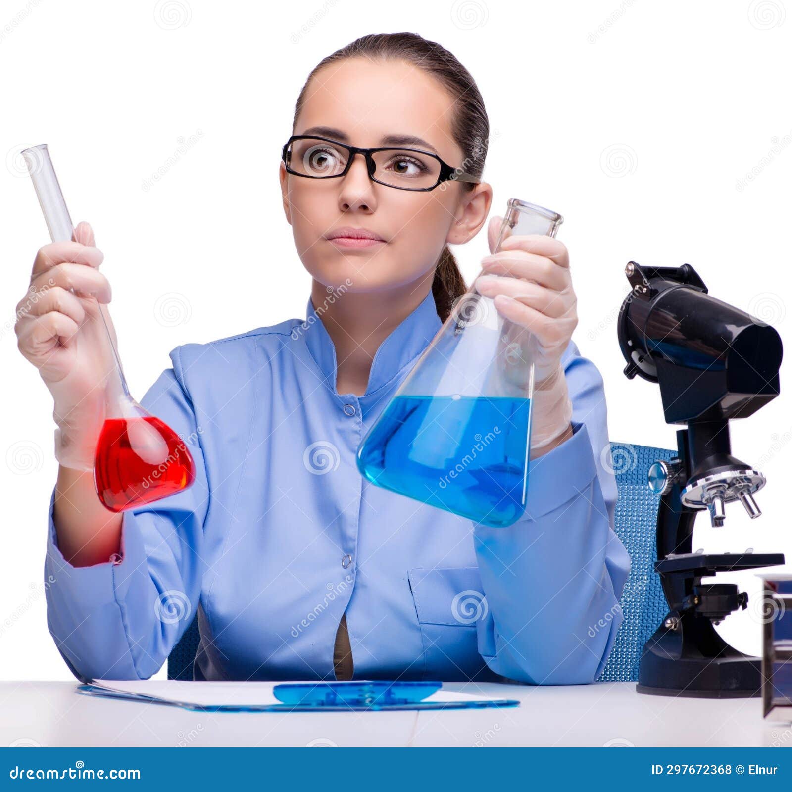 Lab Chemist Working with Microscope and Tubes Stock Photo - Image of ...