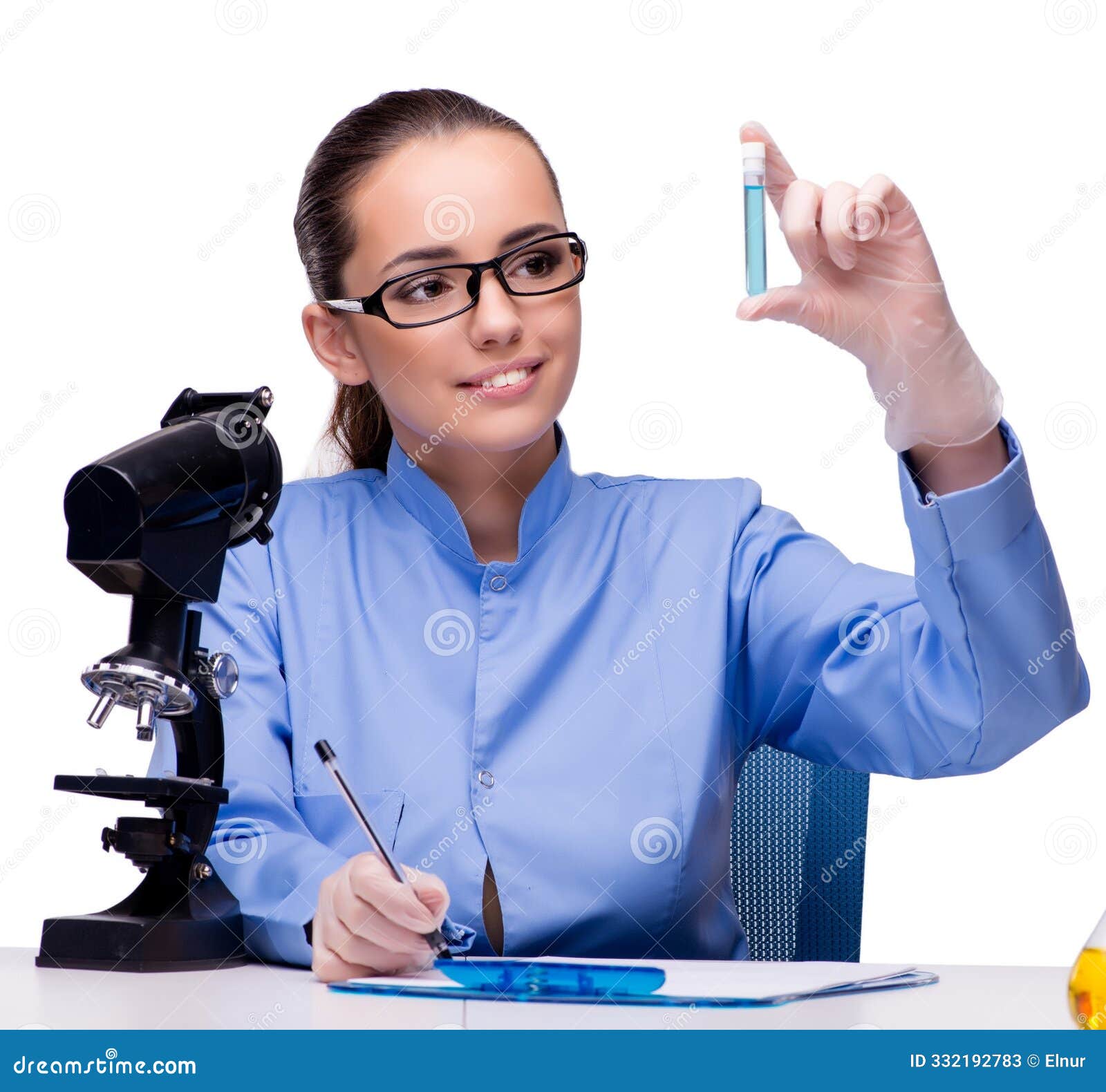 Lab Chemist Working with Microscope and Tubes Stock Image - Image of ...