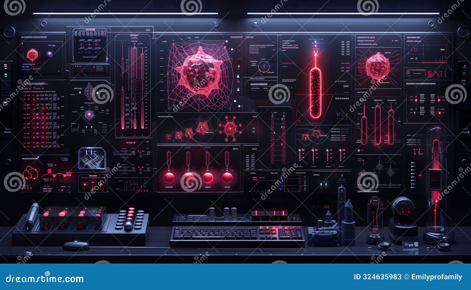 Lab on a Chip Technology Visualization: Futuristic Interface with Red ...