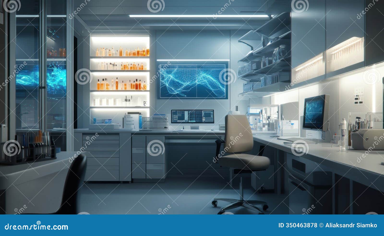 A Lab with a Computer and a Desk Stock Illustration - Illustration of ...