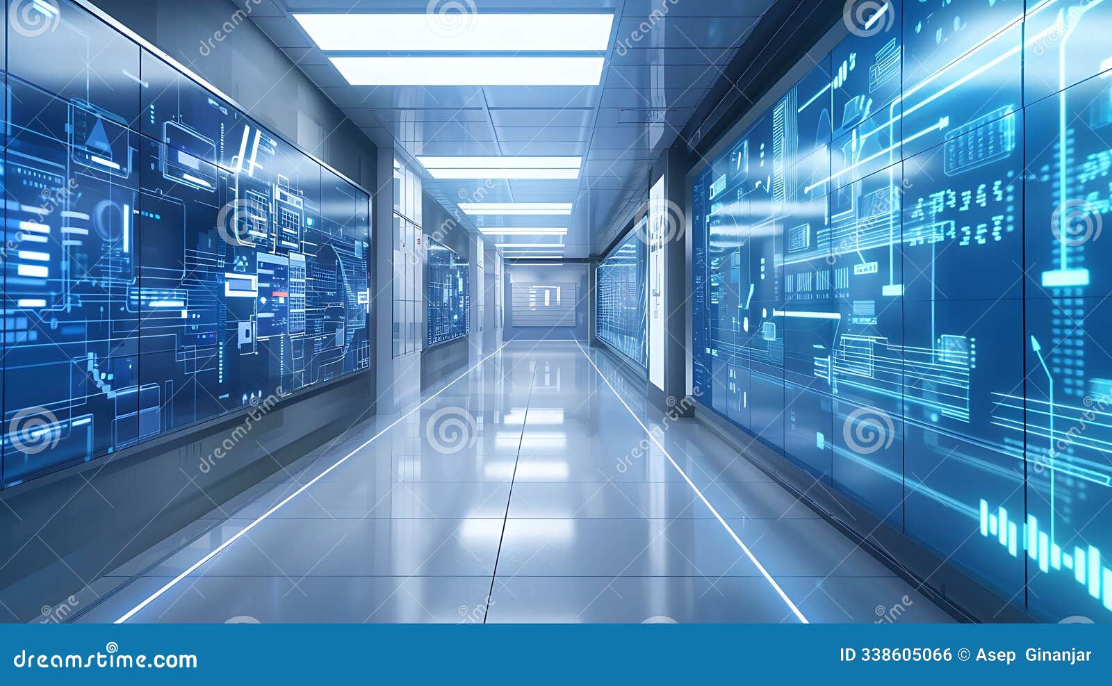 Lab Corridor with Interactive Screens Stock Illustration - Illustration ...