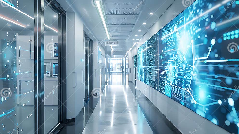Lab Corridor with Interactive Screens Stock Illustration - Illustration ...