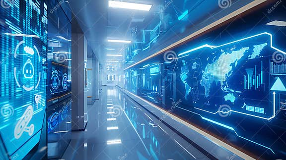 Lab Corridor with Interactive Screens Stock Illustration - Illustration ...