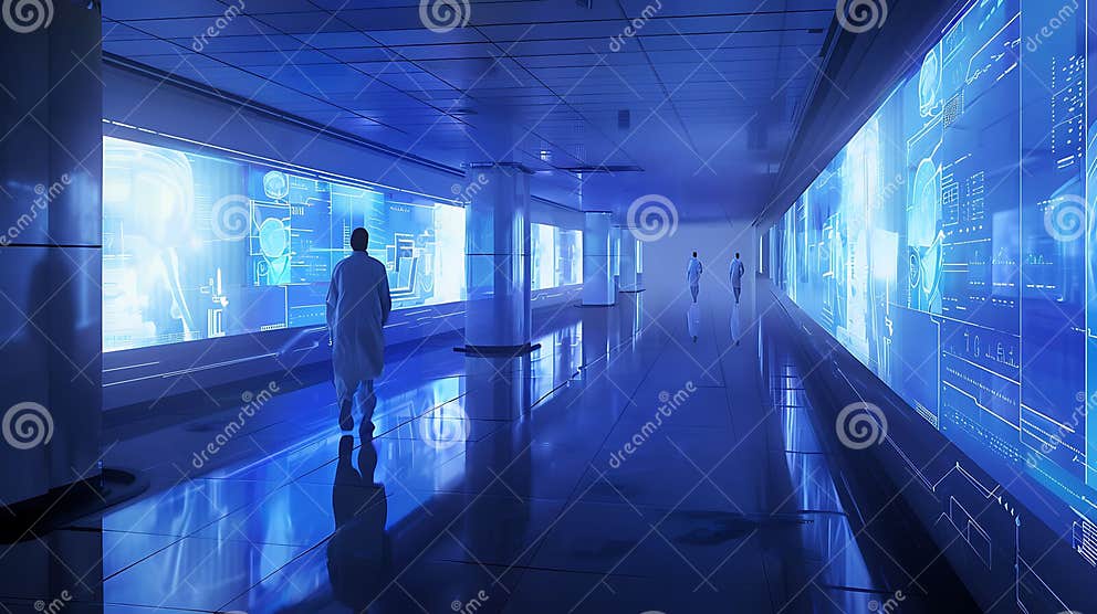 Lab Corridor with Interactive Screens Stock Illustration - Illustration ...