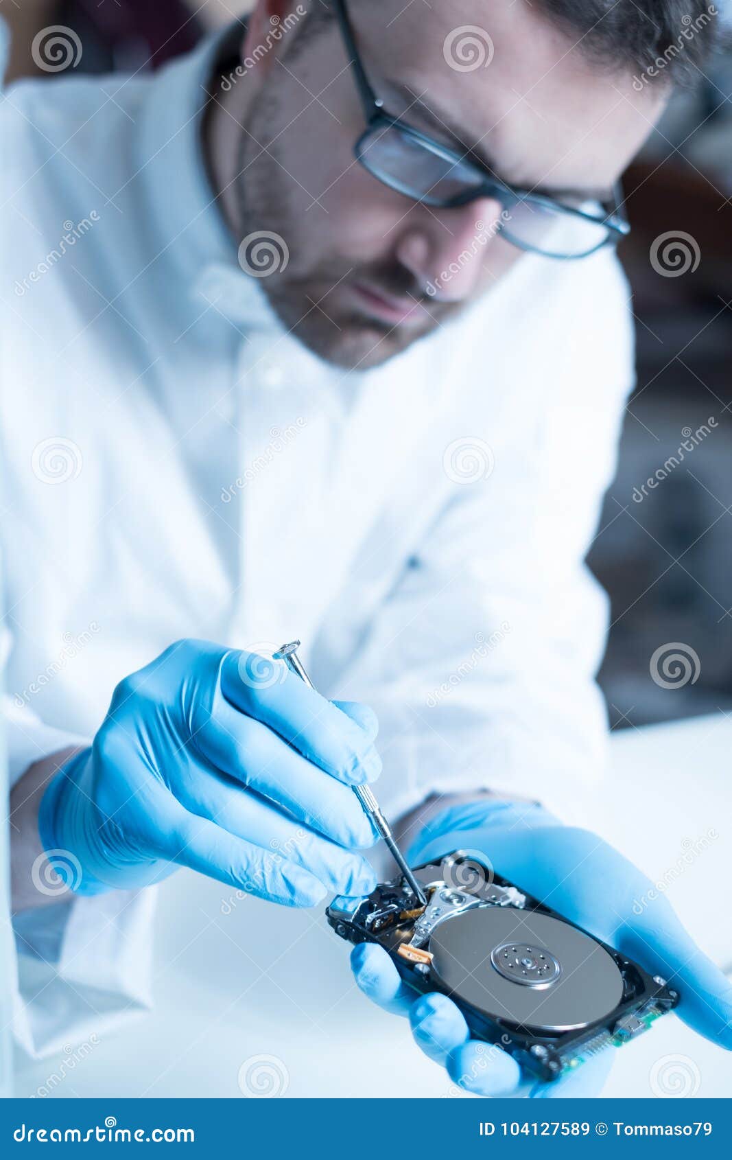 Lab Engineer Working on Broken Hard Disk Stock Image - Image of ...