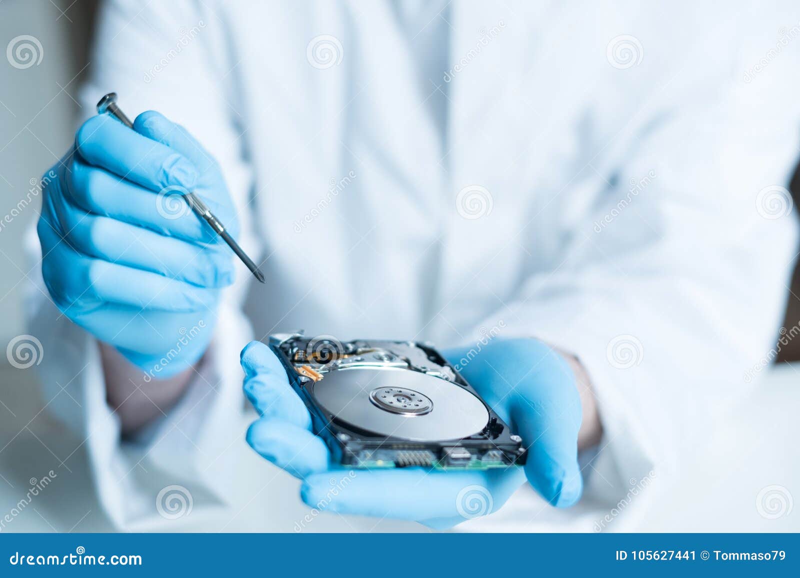 Lab Engineer Working on Broken Hard Disk Stock Image - Image of problem ...