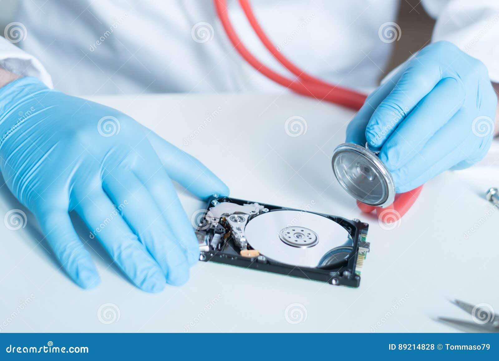 Lab Engineer Working on Broken Hard Disk Stock Photo - Image of problem ...