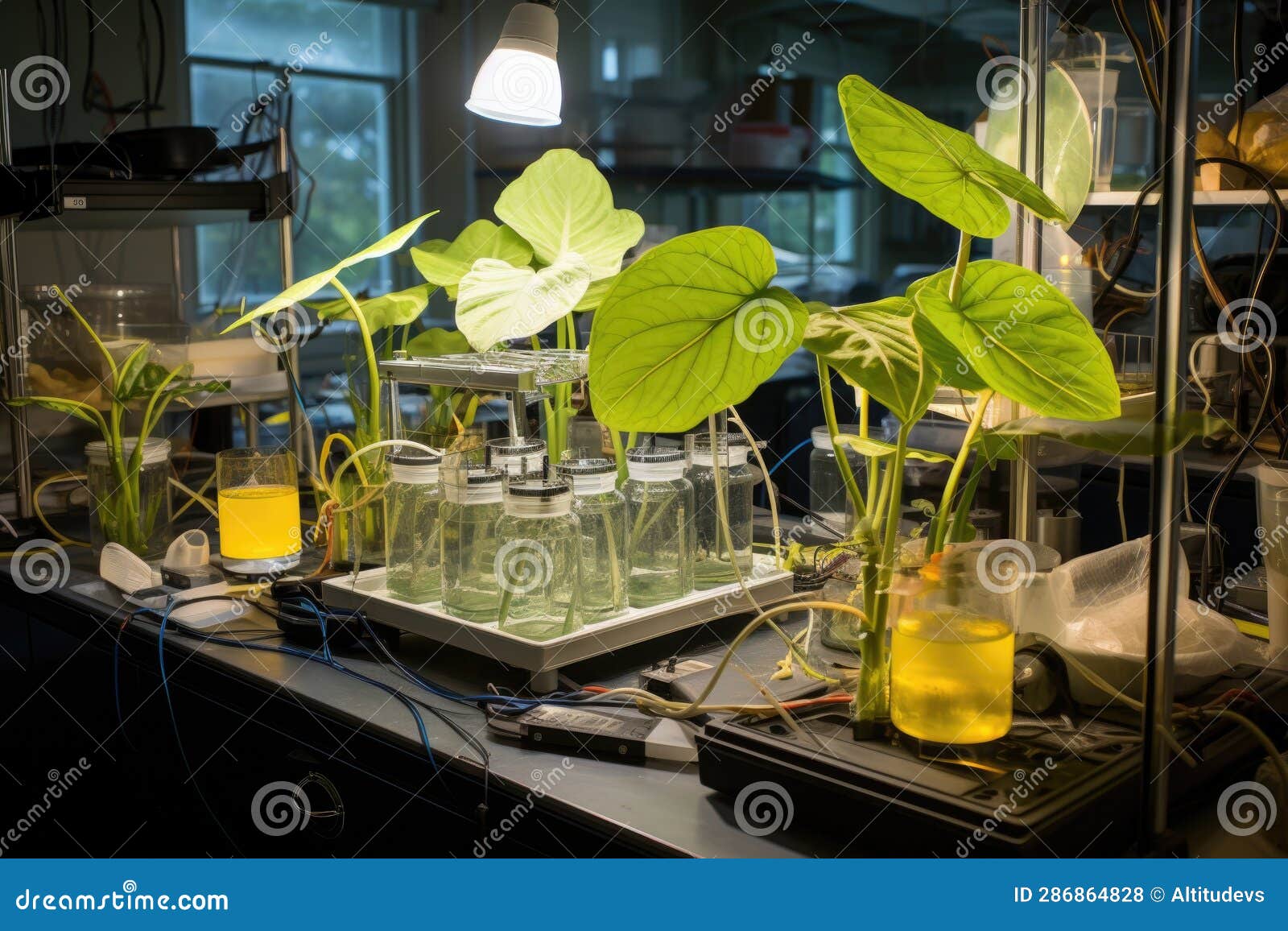 Lab Equipment with Leaf Samples, Studying Artificial Photosynthesis ...