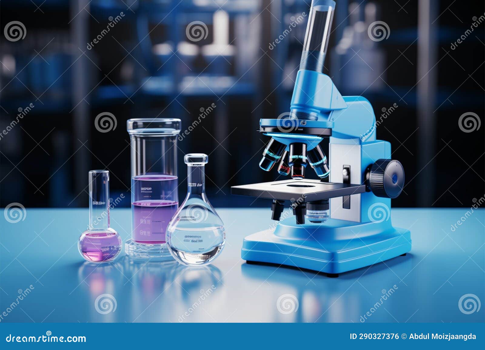 Lab Equipment: Microscope, Beaker, and Tube in 3D Rendering Stock ...