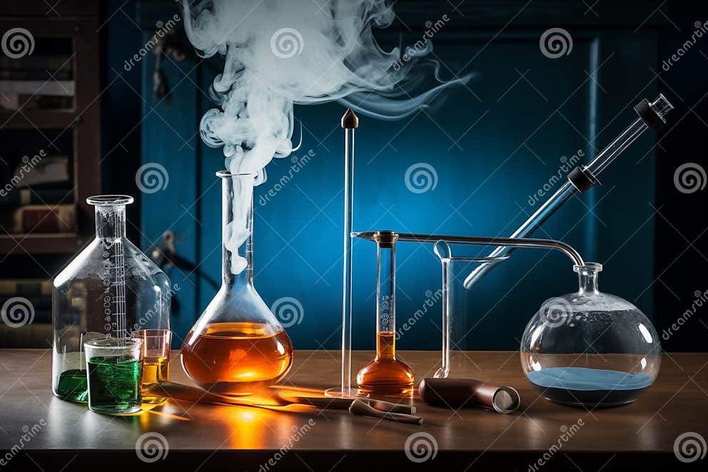 Lab Experiment Setup with a Burner, Flask, and Pipette. Generative AI ...