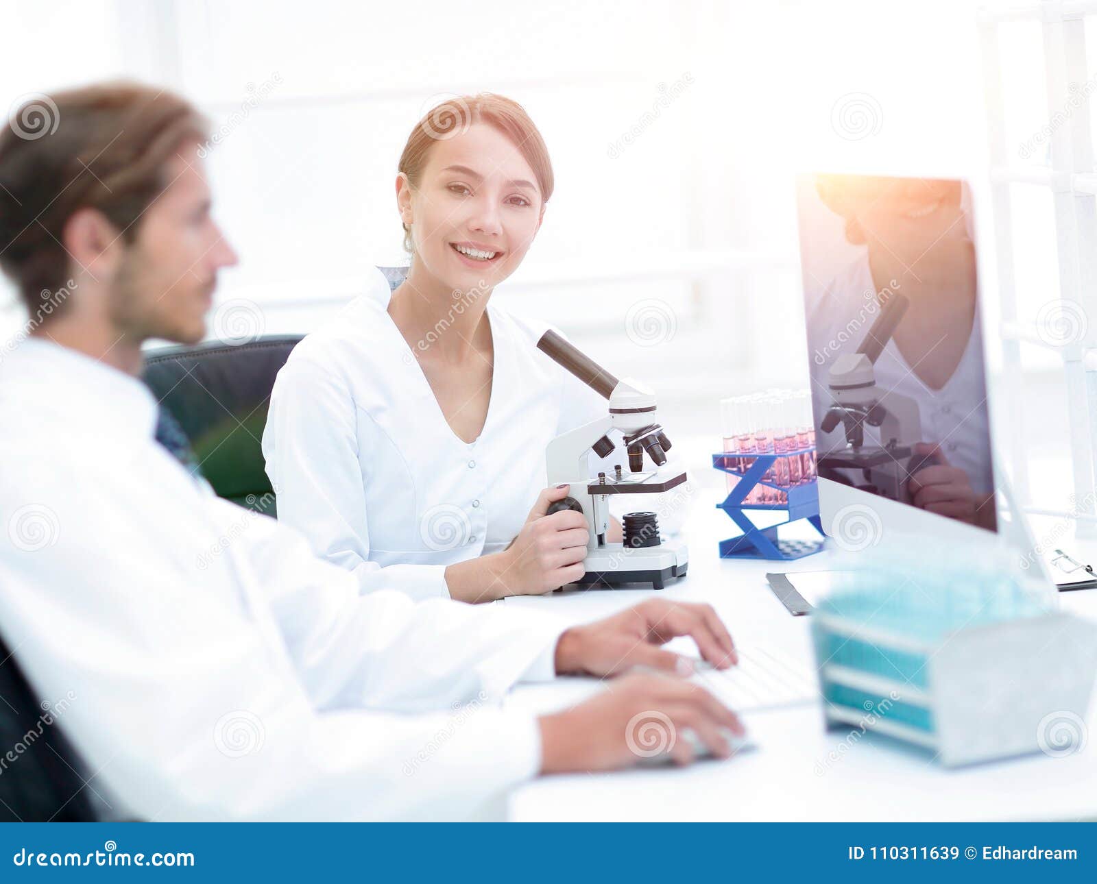 Lab Expert Working on a Test Using Microscope Stock Image - Image of ...