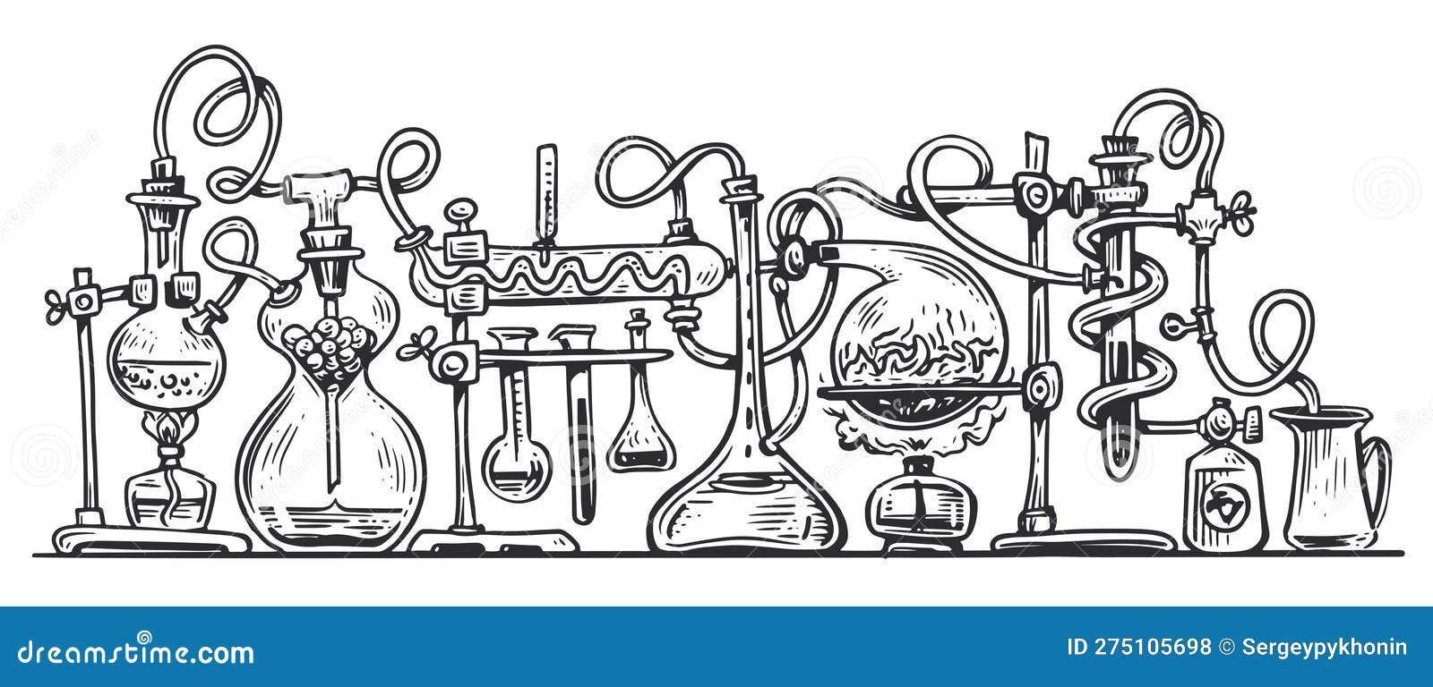 Lab Flasks Connected with Test Tubes. Chemical Laboratory Experiment ...
