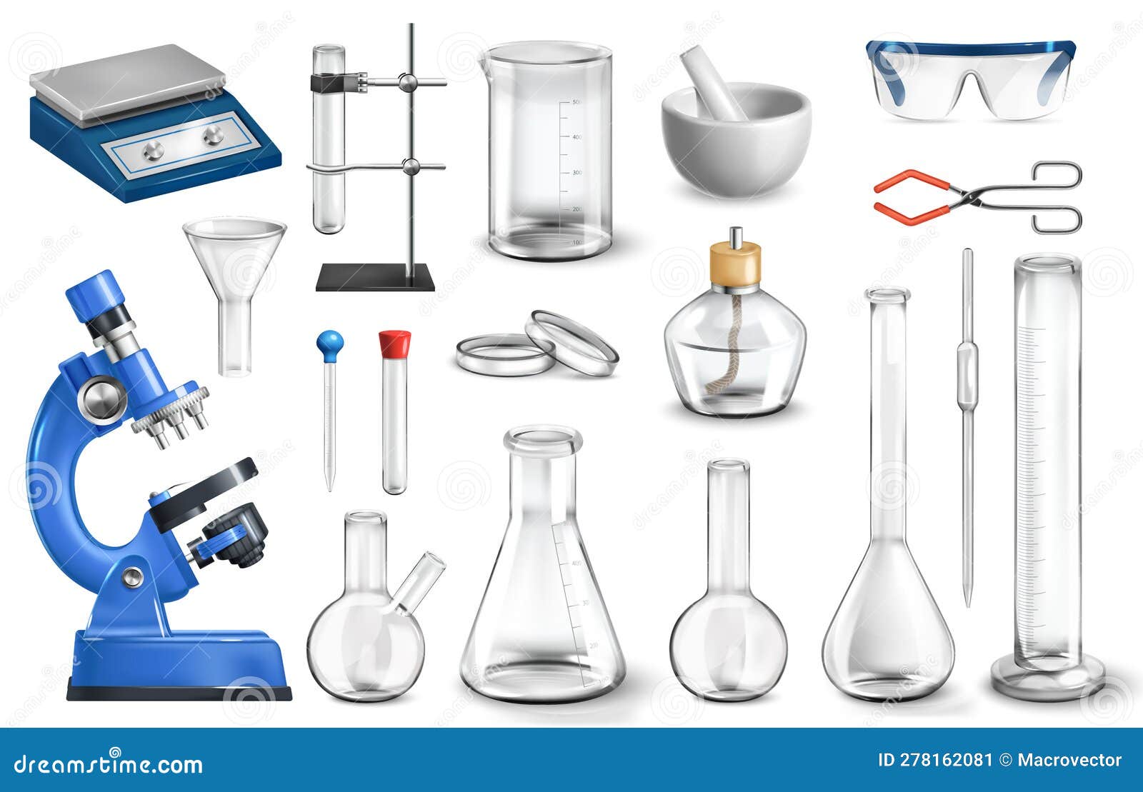 Lab Flasks Realistic Set stock vector. Illustration of chemistry ...