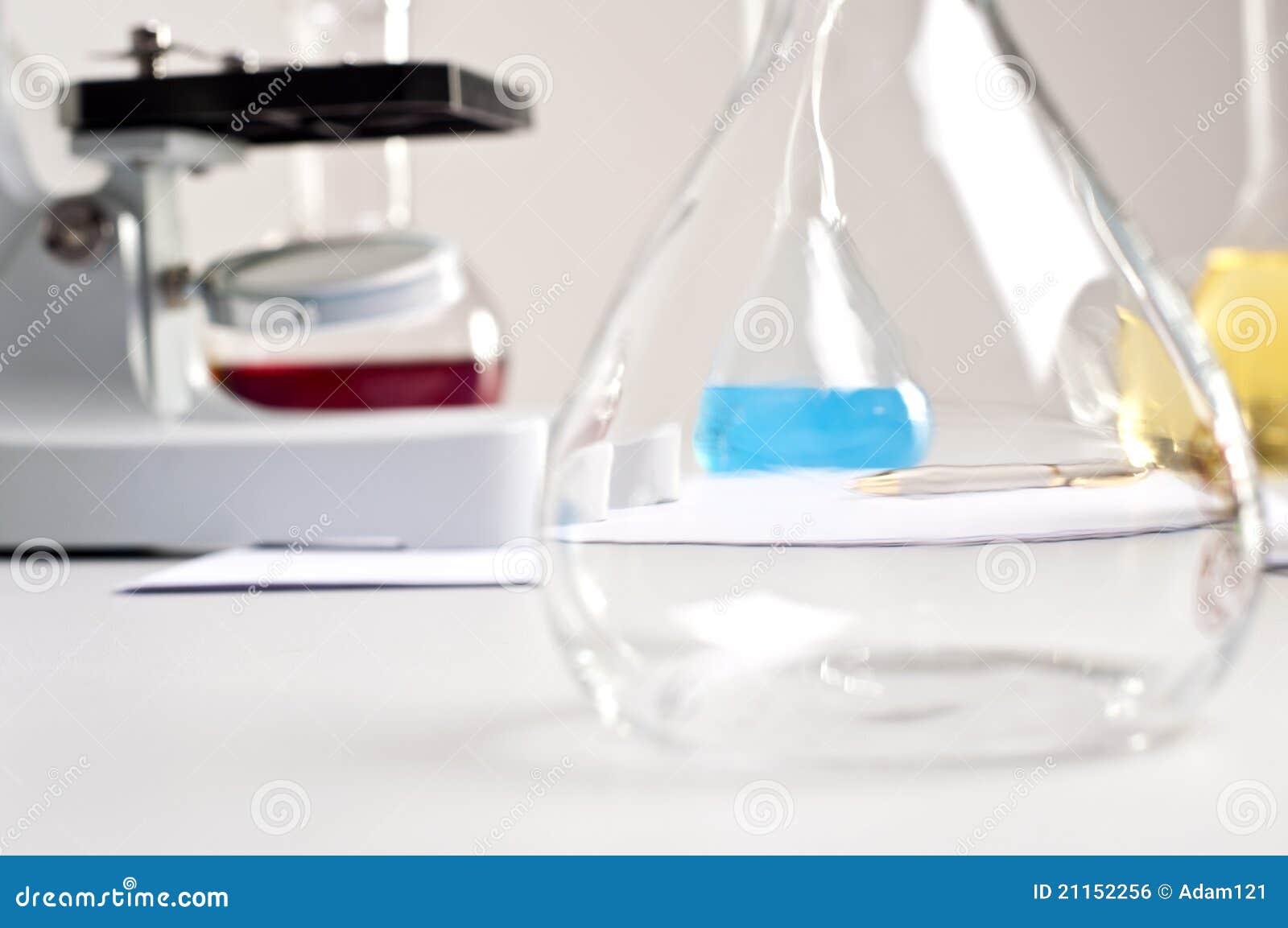 Lab Flasks, Tubes, Microscope, Lab Workplace Stock Photo - Image of ...