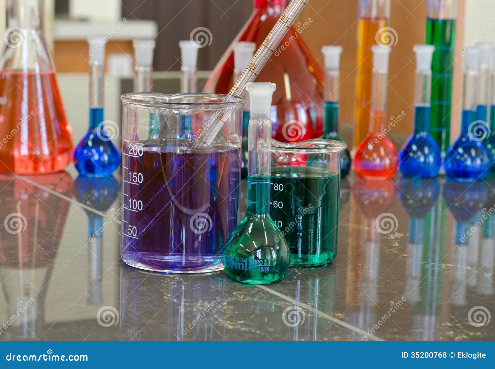 Lab Glassware Filled with Chemicals Stock Photo - Image of laboratory ...