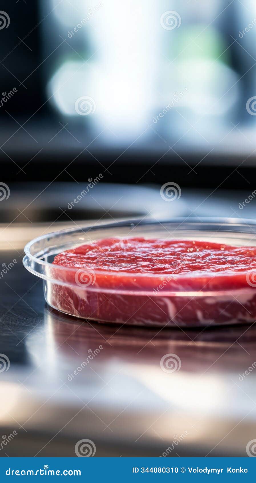 Lab-grown Meat Sample in Petri Dish on Metallic Surface Stock Photo ...