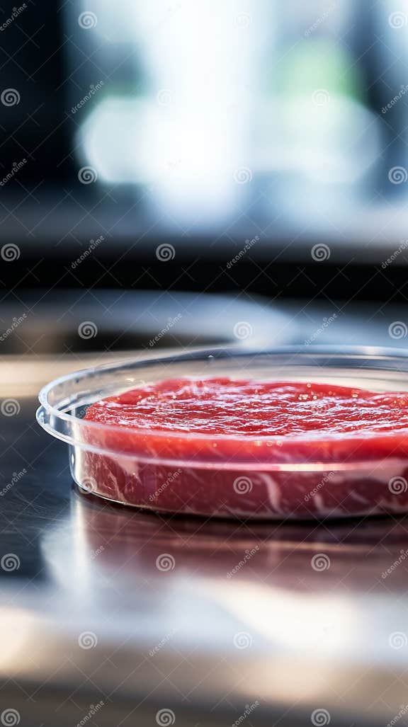 Lab-grown Meat Sample in Petri Dish on Metallic Surface Stock Photo ...