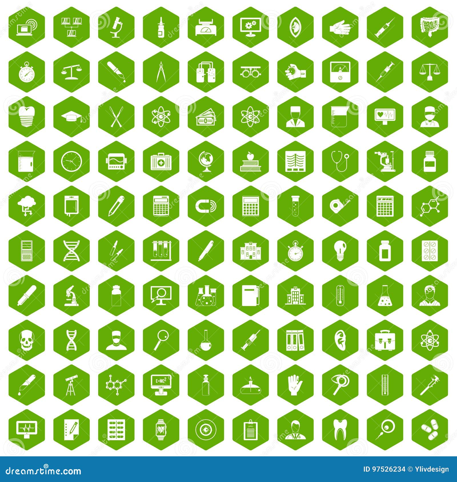 100 Lab Icons Hexagon Green Stock Vector - Illustration of search ...
