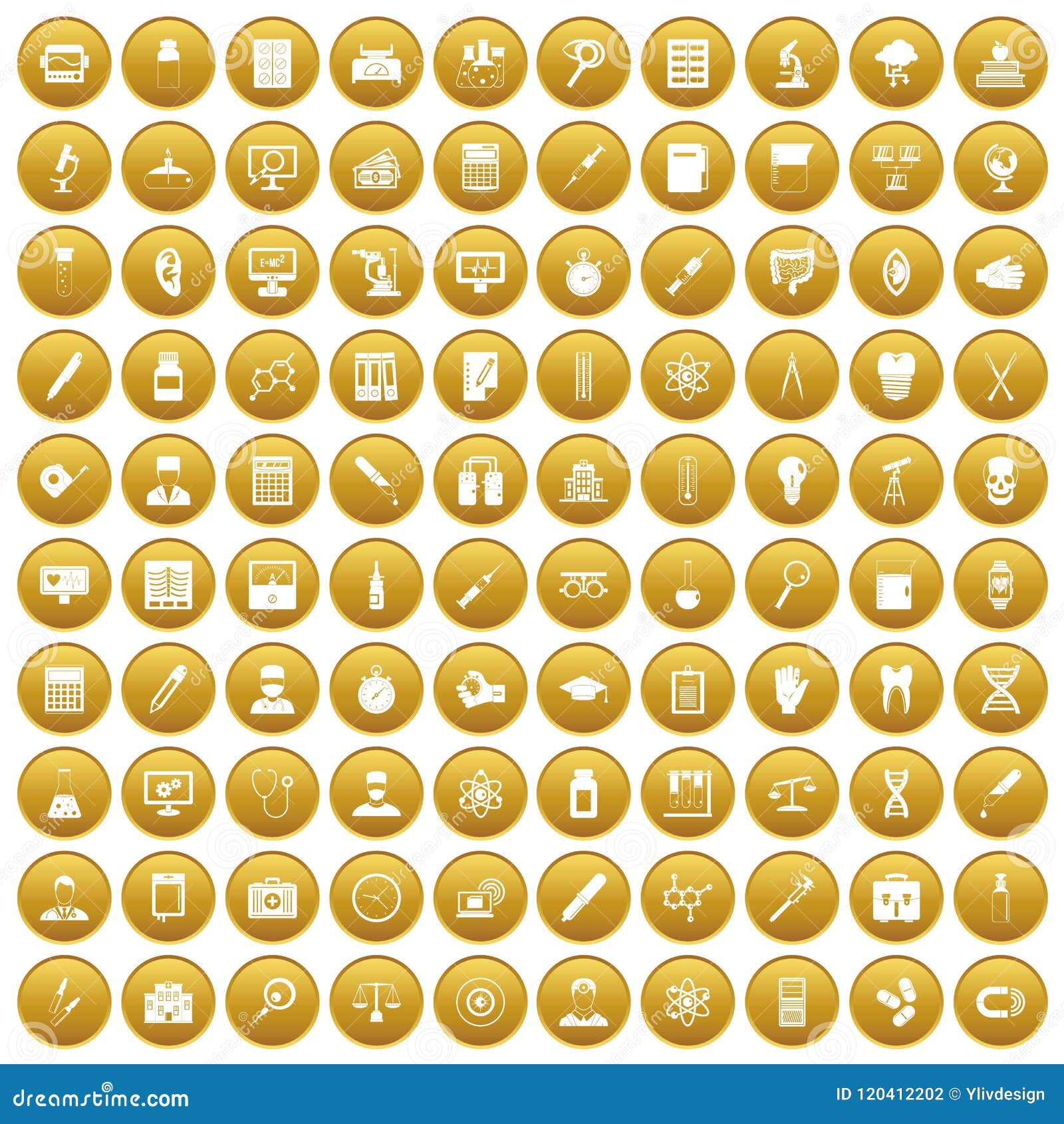 100 lab icons set gold stock vector. Illustration of pulse - 120412202