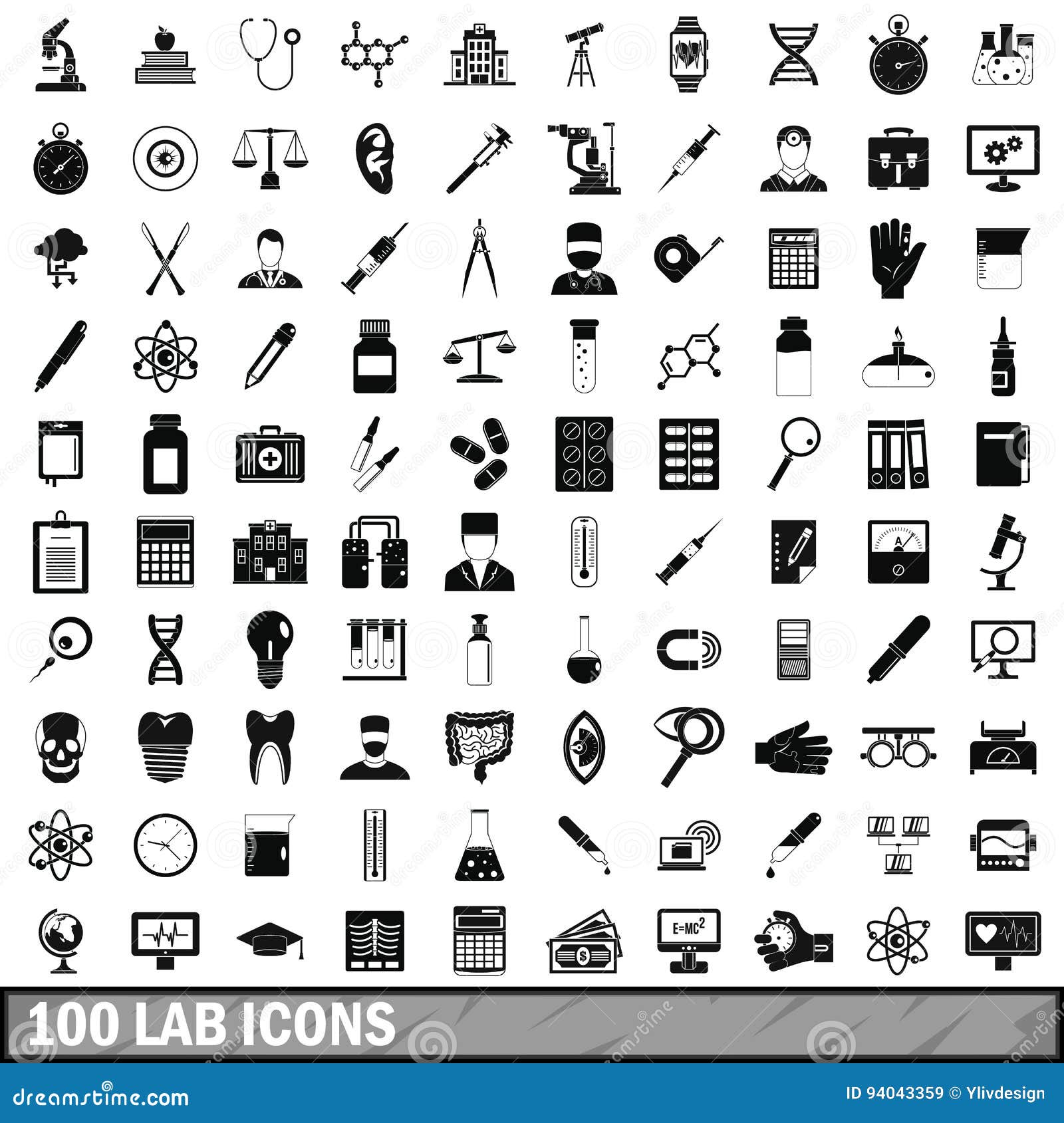 100 Lab Icons Set, Simple Style Stock Vector - Illustration of computer ...