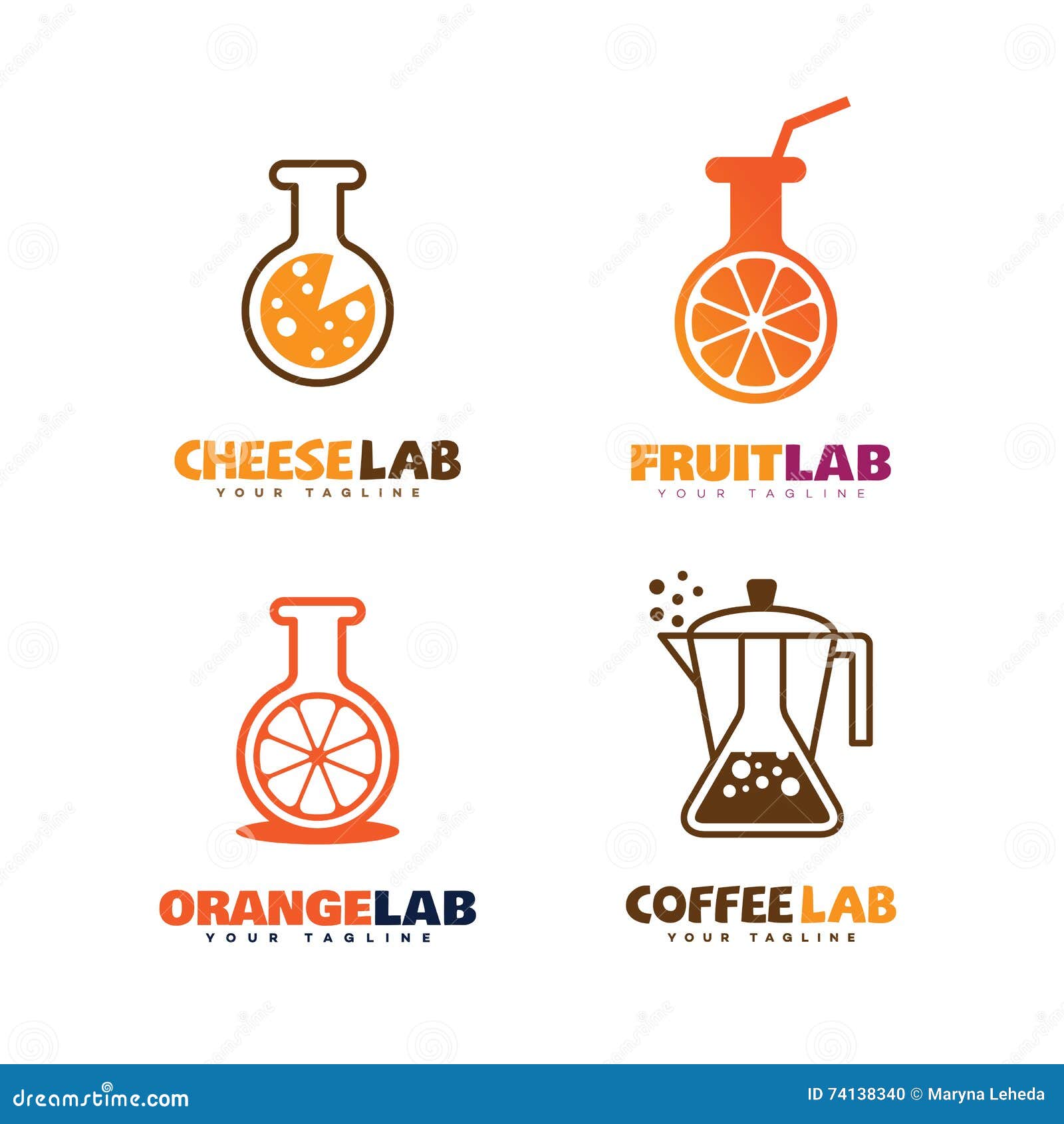 Lab logos set stock vector. Illustration of element, orange - 74138340