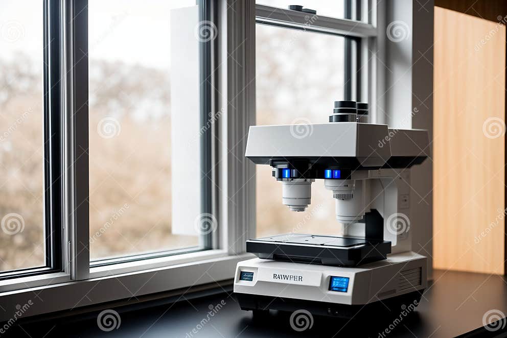 A Lab Microscope Focusing into a Window into the Cellular World Stock ...