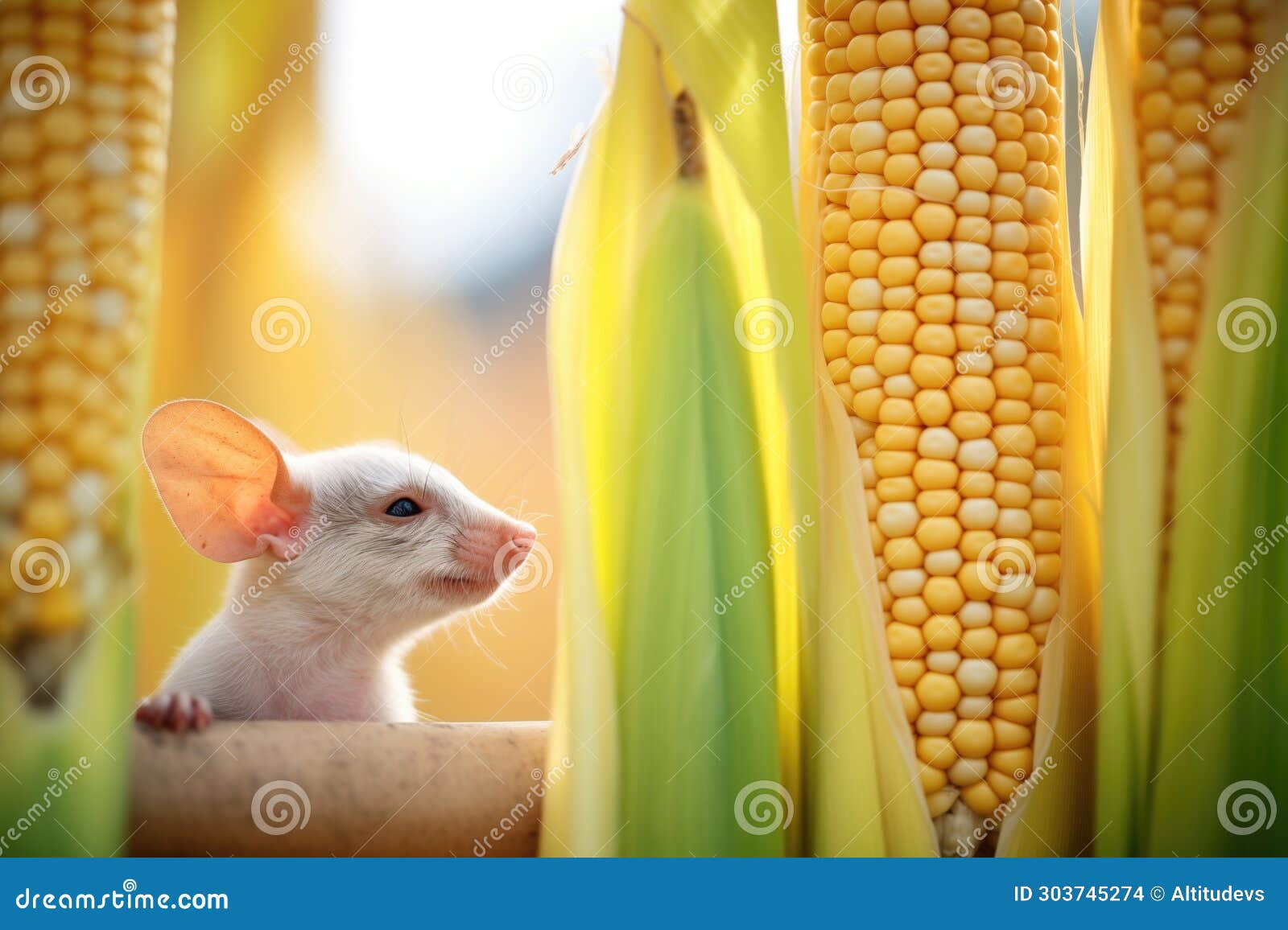 Lab Mouse beside Ear of Giant Corn Stock Photo - Image of experiment ...