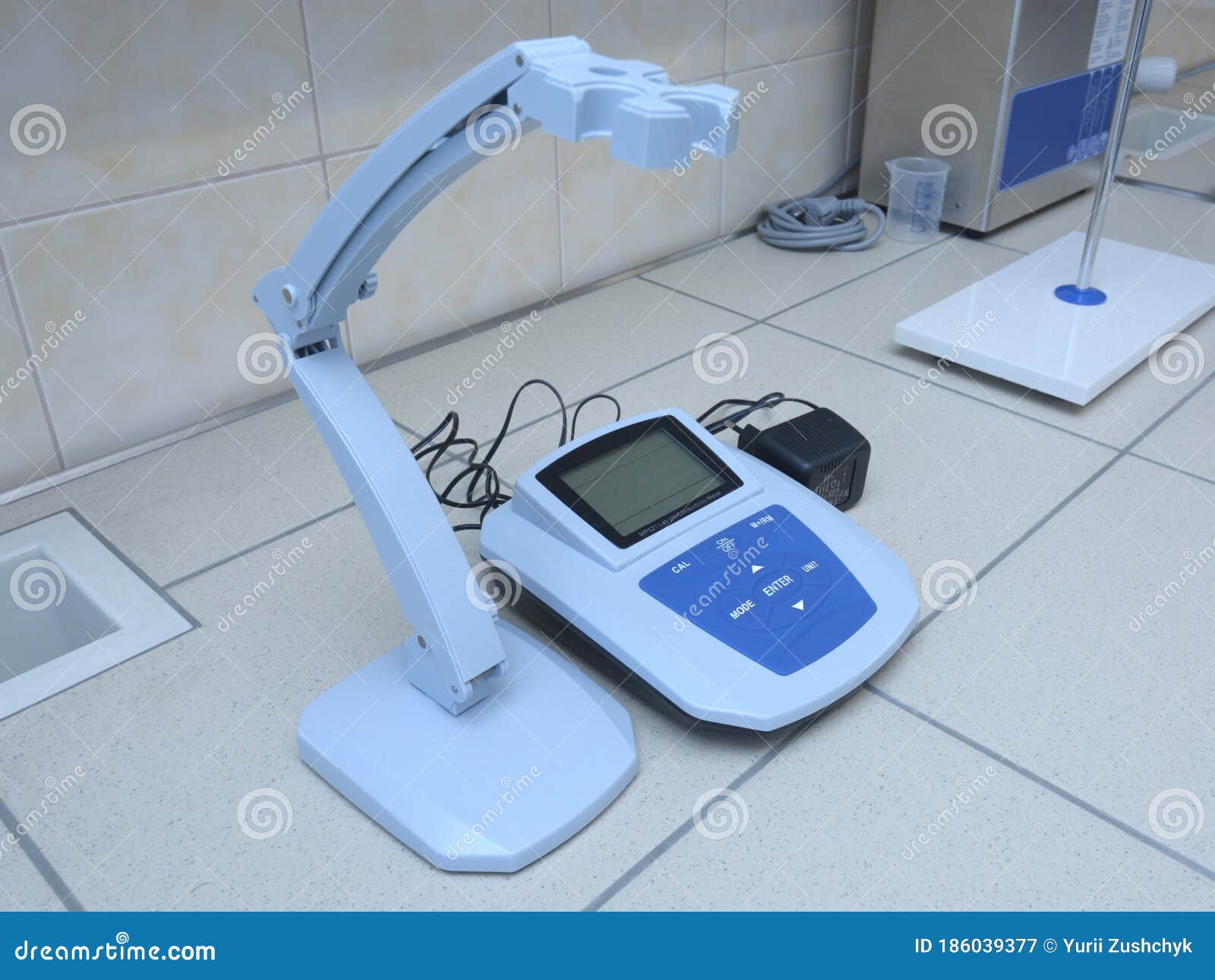 Lab PH Conductivity Meter and Lamp Set on Laboratory Worktable Stock ...