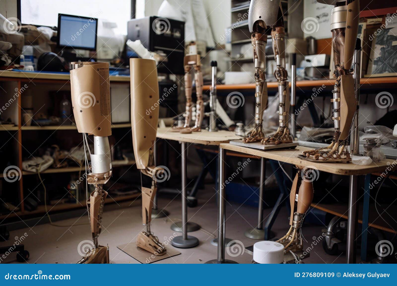 A Lab with Prosthetic Legs and a Table with a Computer Monitor on it ...