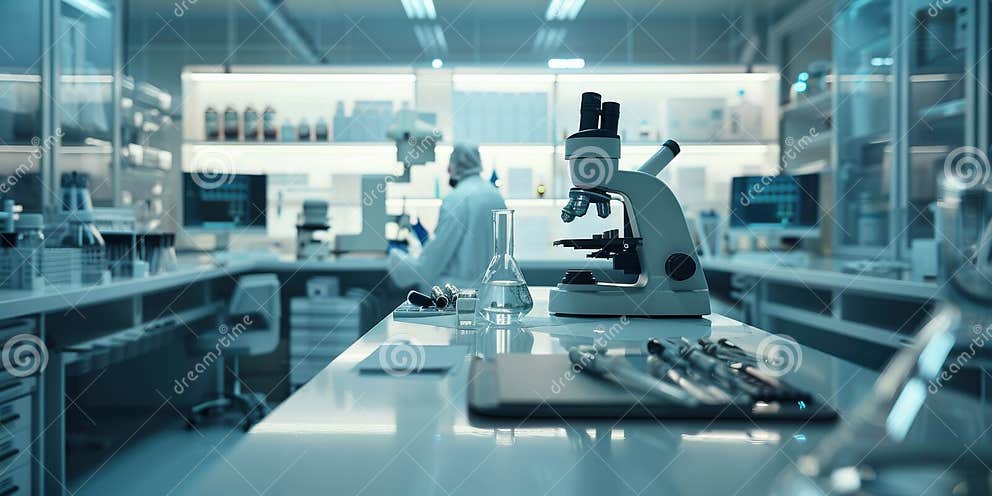 A Lab with a Scientist at a Microscope Stock Image - Image of chemistry ...