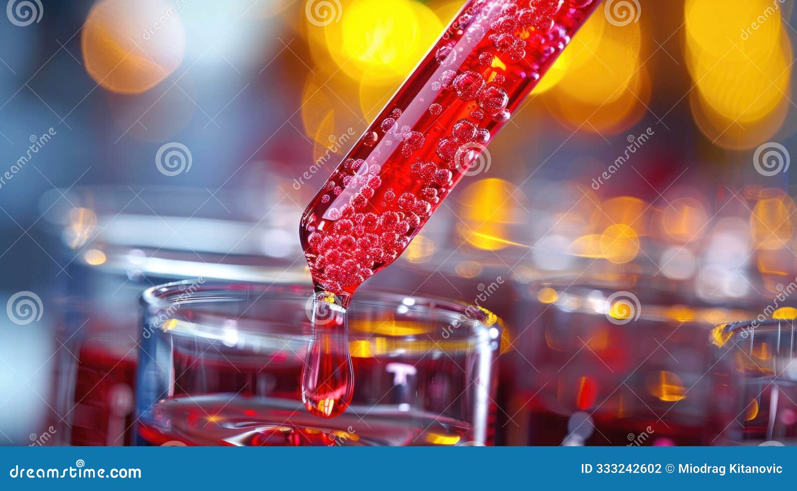 Lab Scientist Researching with Red Liquid in Test Tubes during a ...