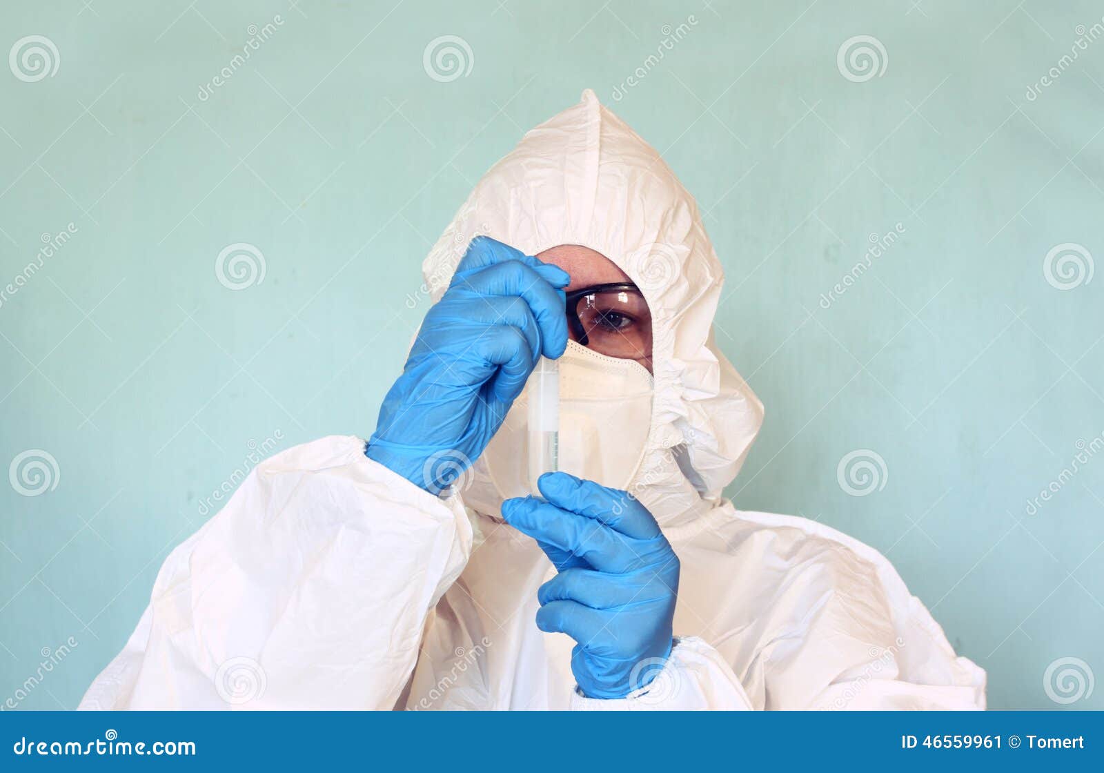 Lab Scientist in Safety Suit with Test Tube. Stock Image - Image of ...