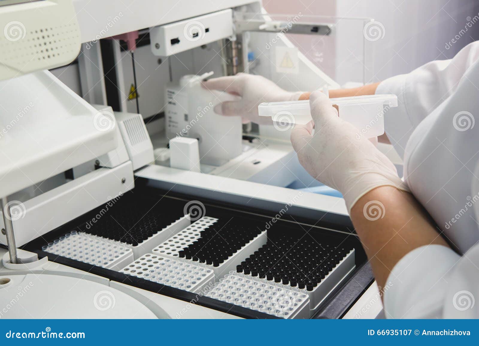 Lab Tech Loading Samples into a Chemistry Analyzer Stock Image - Image ...