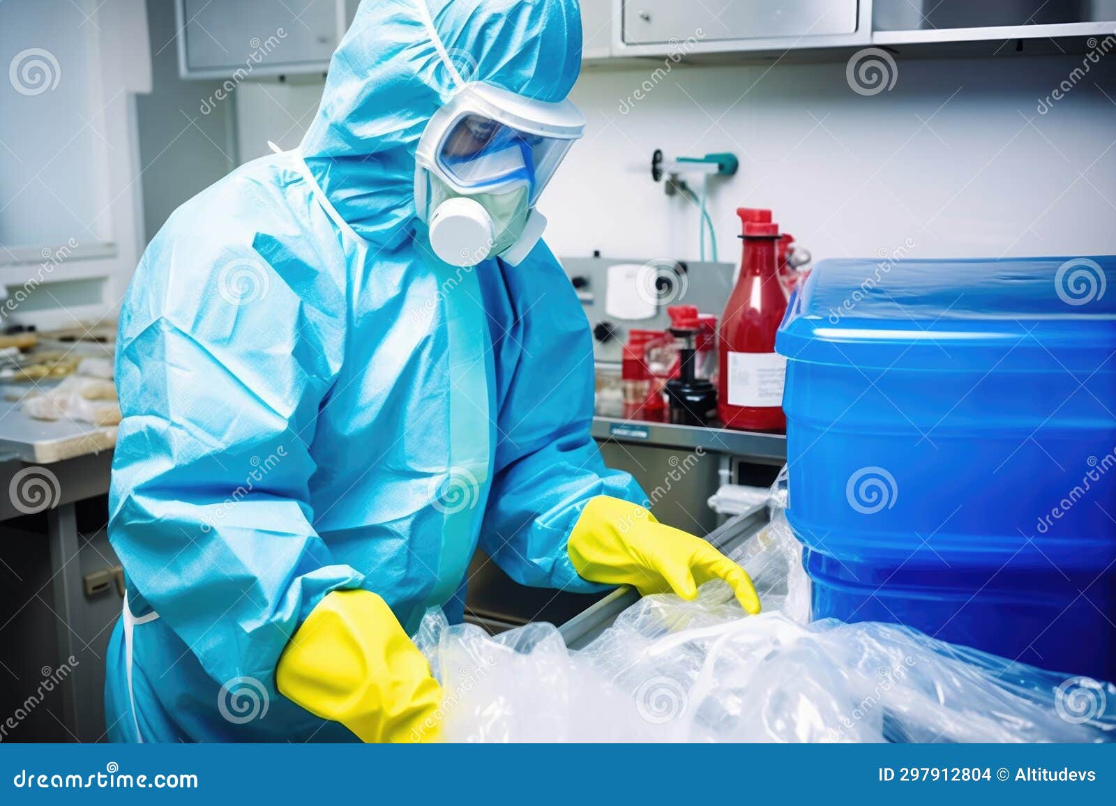 Lab Technician Disposing Waste in Biohazard Container Stock Photo ...