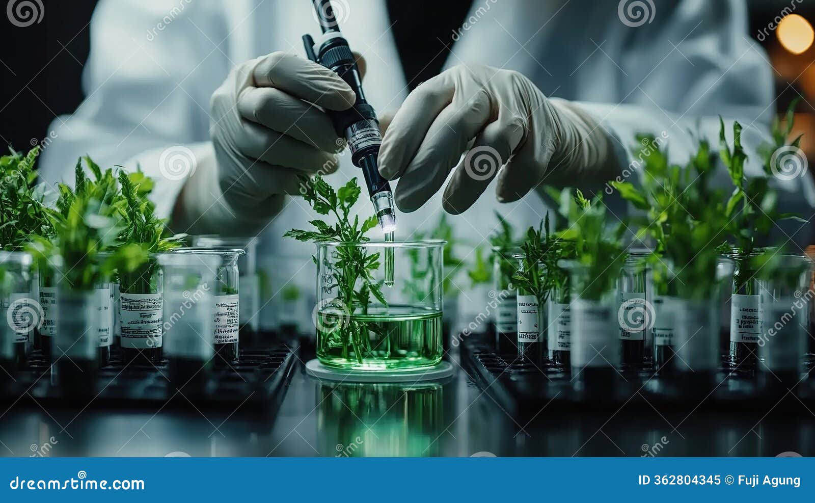 Lab Technician Examines Plant Samples Under Microscope in a Research ...