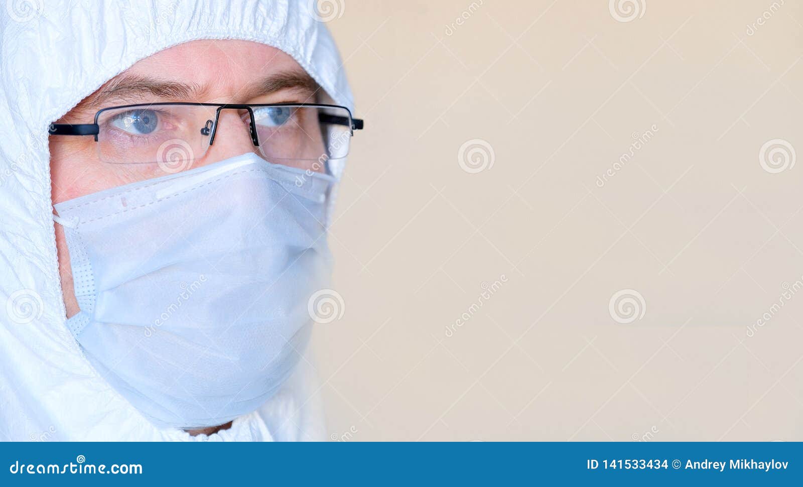 Lab Technician, Medic. on the Face of a Protective Mask. Glasses Stock ...